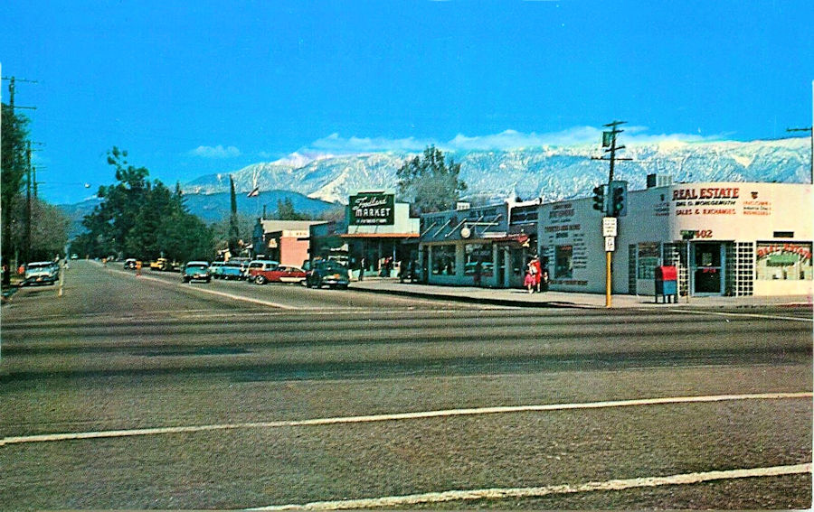 Collection of old main street California postcard view