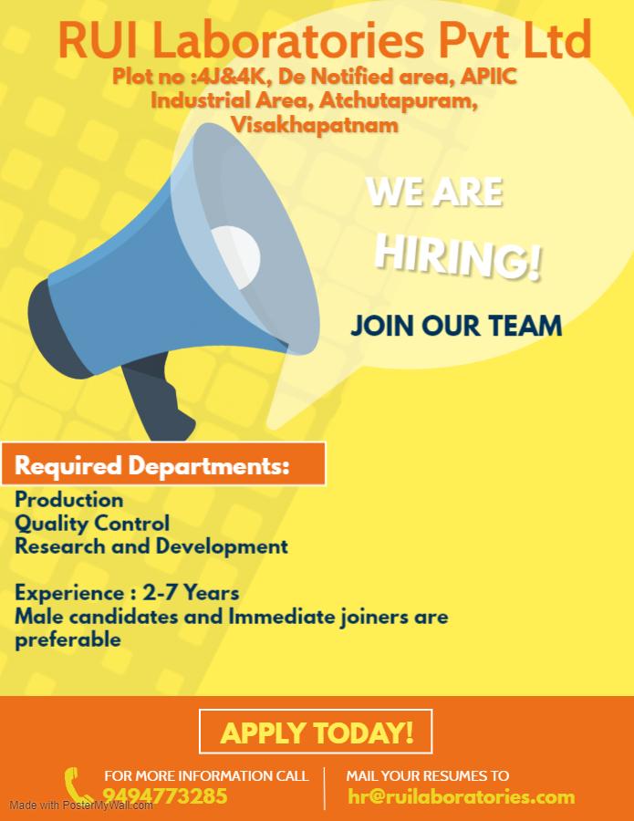 RUI Laboratories Pvt. Ltd - Urgent Openings for Production / Quality ...
