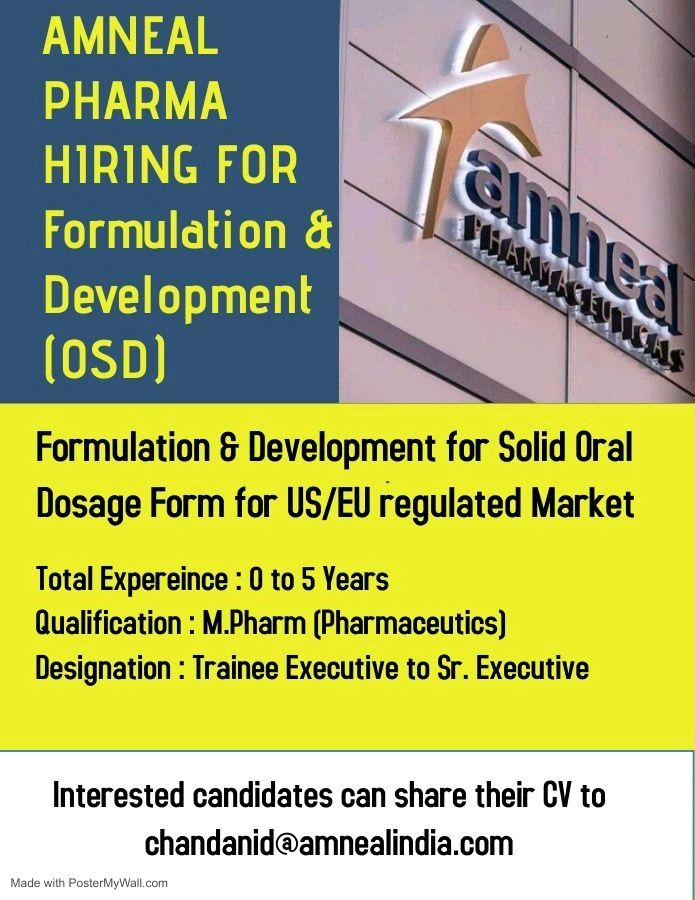Amneal Pharmaceuticals - Hiring Freshers & Experienced in Formulation ...