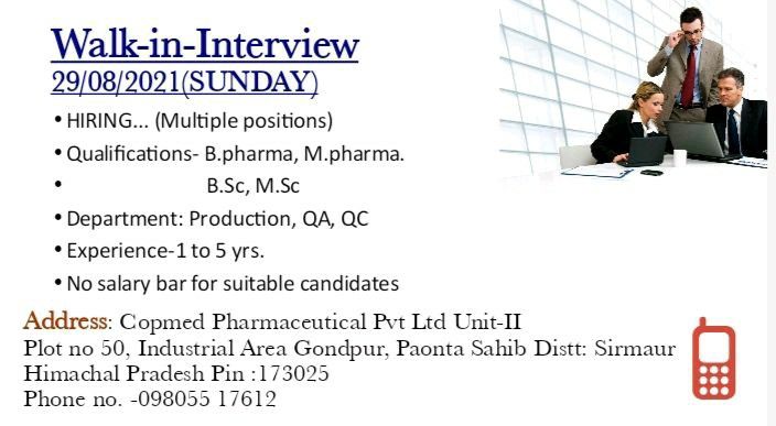Copmed Pharmaceuticals - Walk-Ins for Freshers & Experienced Multiple ...