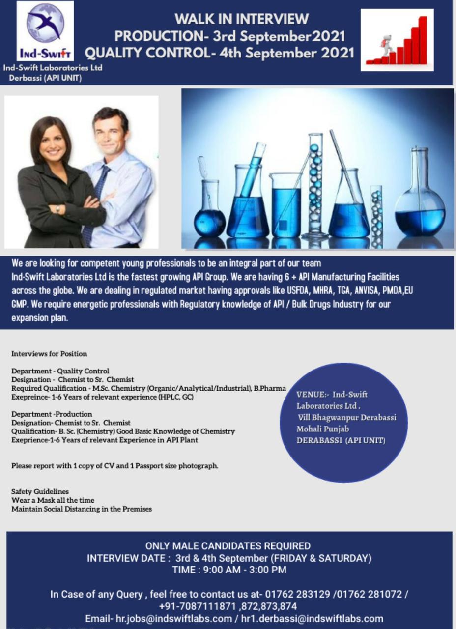 Ind-Swift Laboratories Ltd - Walk-In Interviews for Production ...