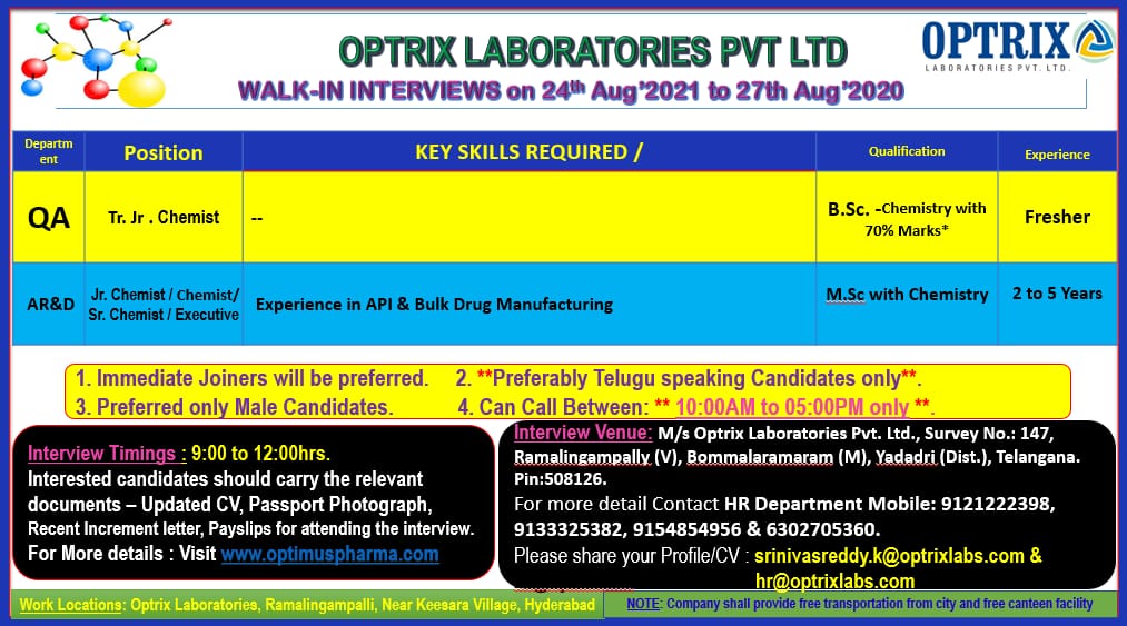 Optrix Laboratories Pvt. Ltd - Walk-In Drive for Freshers & Experienced ...