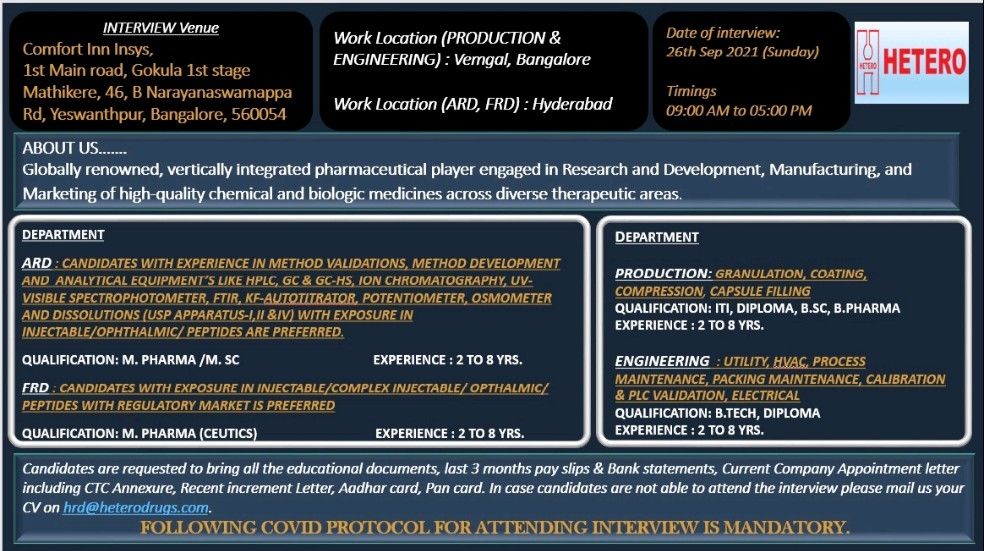Hetero Labs Limited - Walk-Ins for FR&D / AR&D / Engineering ...