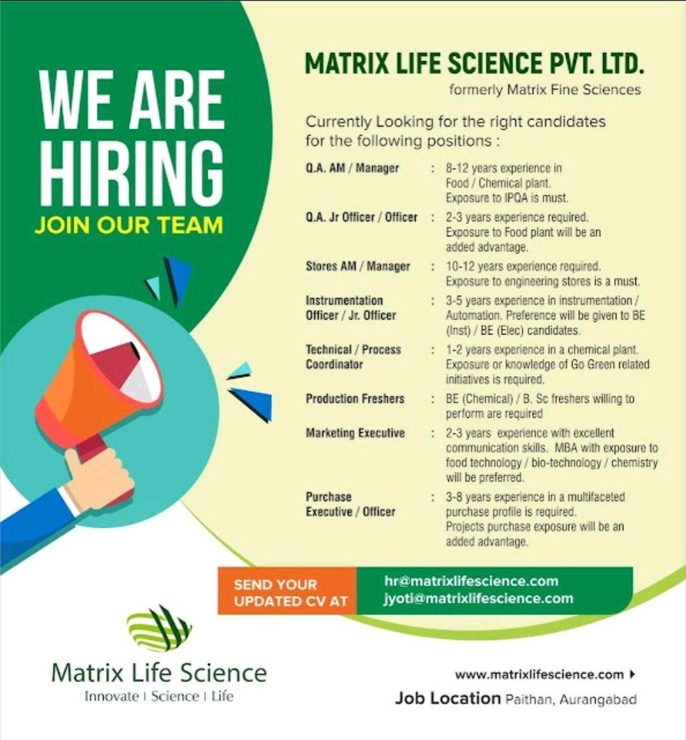 Matrix Life Science Pvt. Ltd - Vacancy for Freshers & Experienced in QA ...