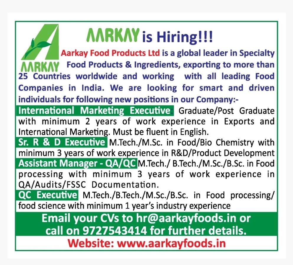 Aarkay Food Products Ltd - Urgent Openings for International Marketing ...