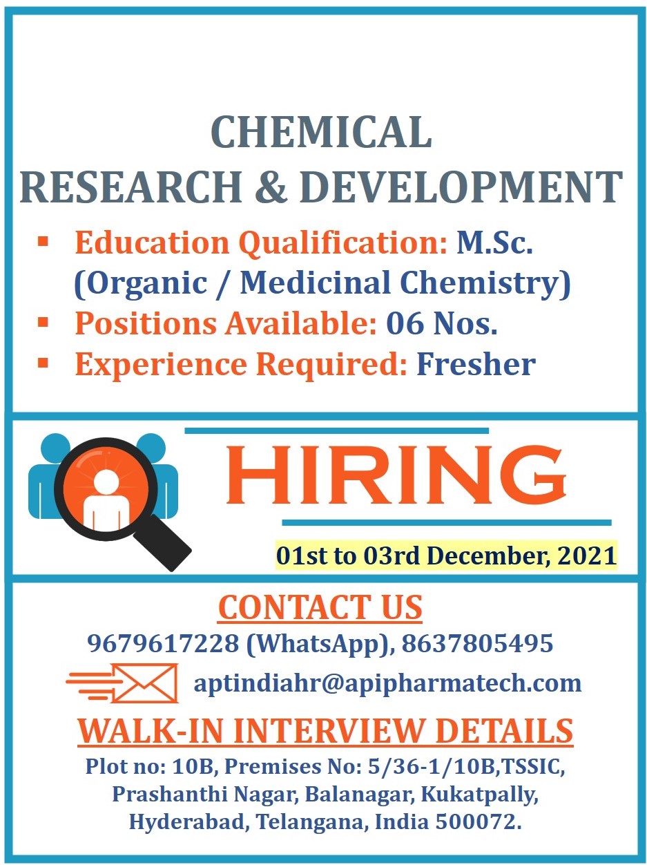 API PHARMATECH Pvt. Ltd - Walk-Ins for FRESHERS on 2nd & 3rd Dec' 2021 ...