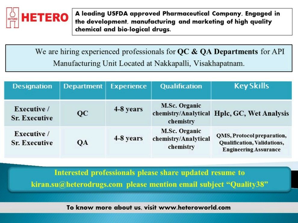 Hetero Labs Limited - Urgent Hiring for Quality Control / Quality ...