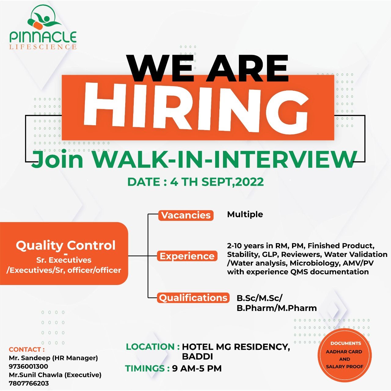 Pinnacle Life Science - Walk-In Interviews for B.Sc, M.Sc, B.Pharm, M ...