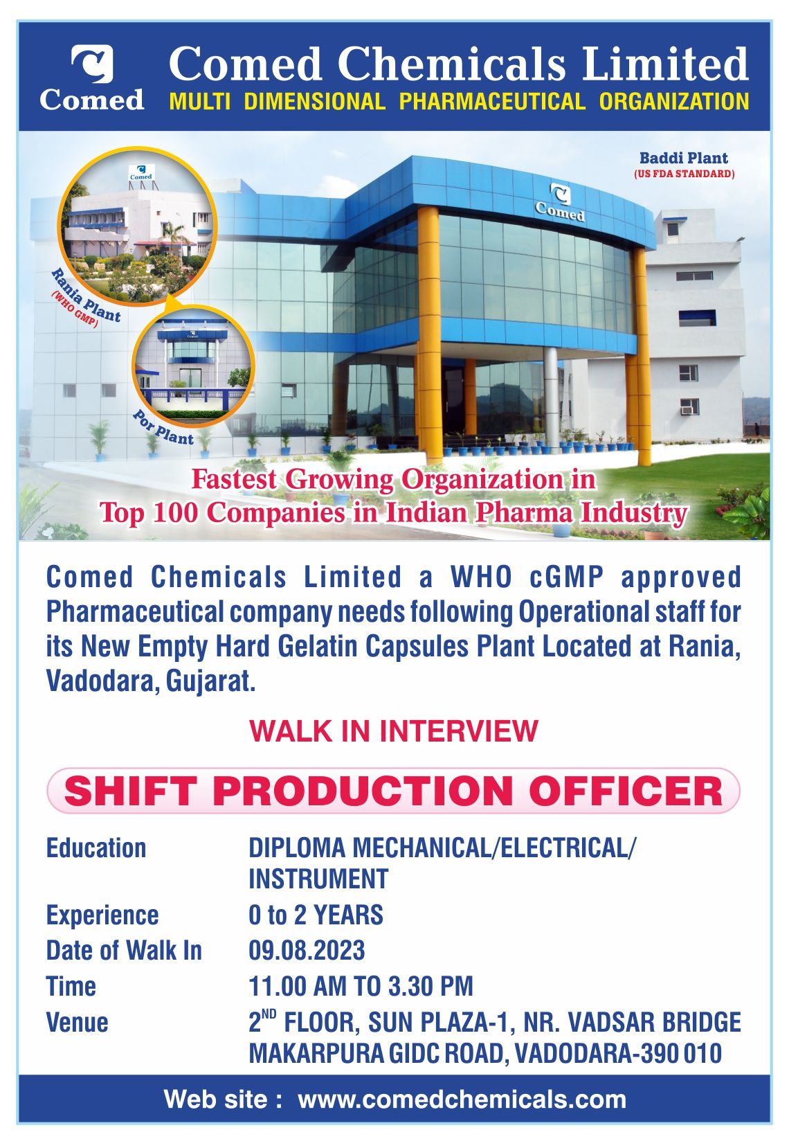 Comed Chemicals Limited - Walk-In Interviews for Freshers & Experienced ...