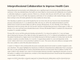 Interprofessional Collaboration To Improve Health Care Phdessay