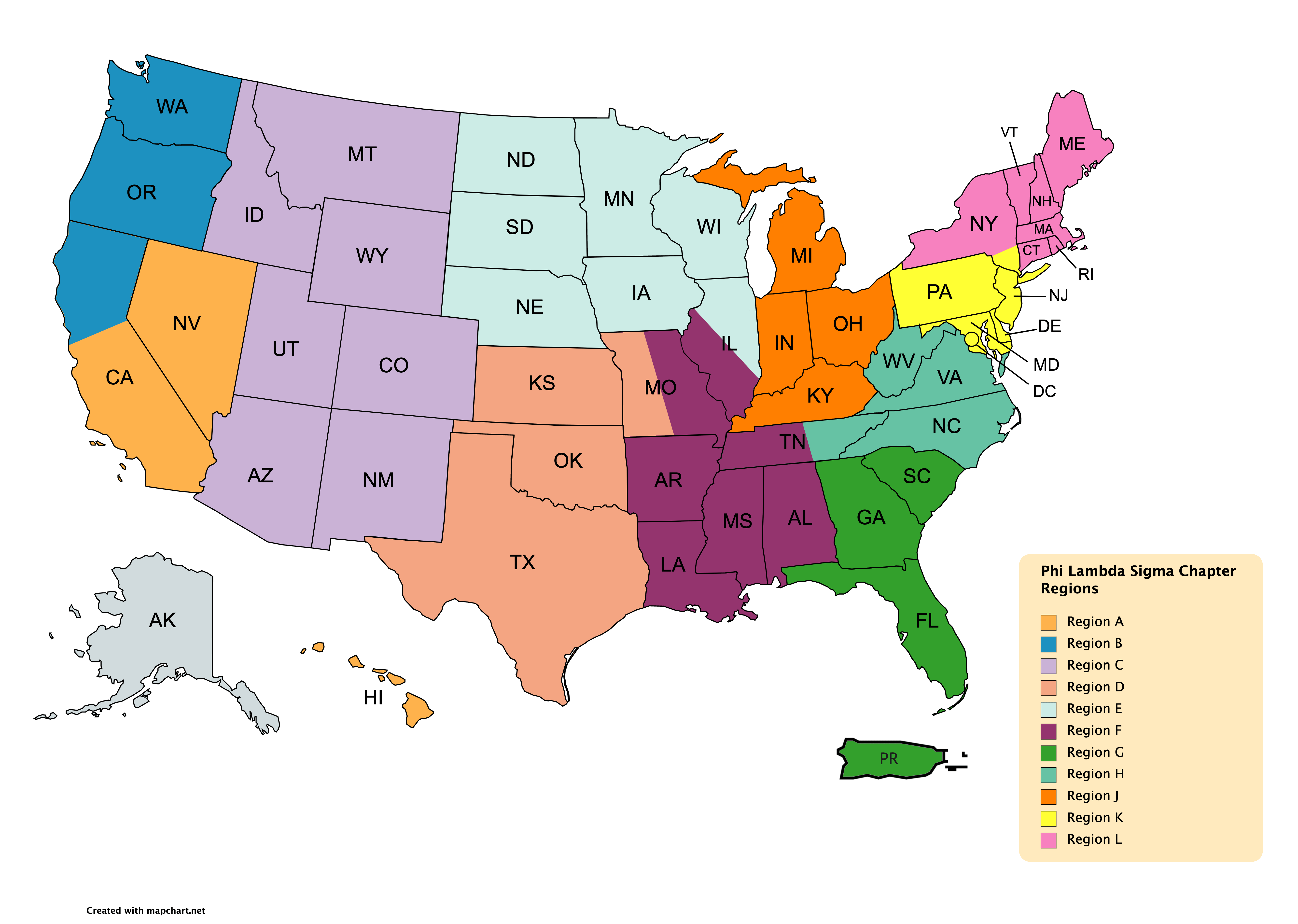 Chapter Listings and Region Map – Phi Lambda Sigma