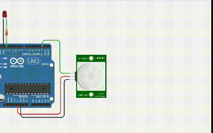 CODE BLOCKS FOR PIR SENSOR AND ARDUINO IN TINKERCAD