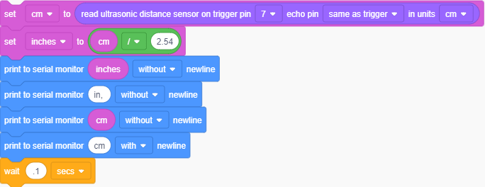 Code Blocks For Ultrasonic Range Finder Project Using Arduino In Tinkercad 9320