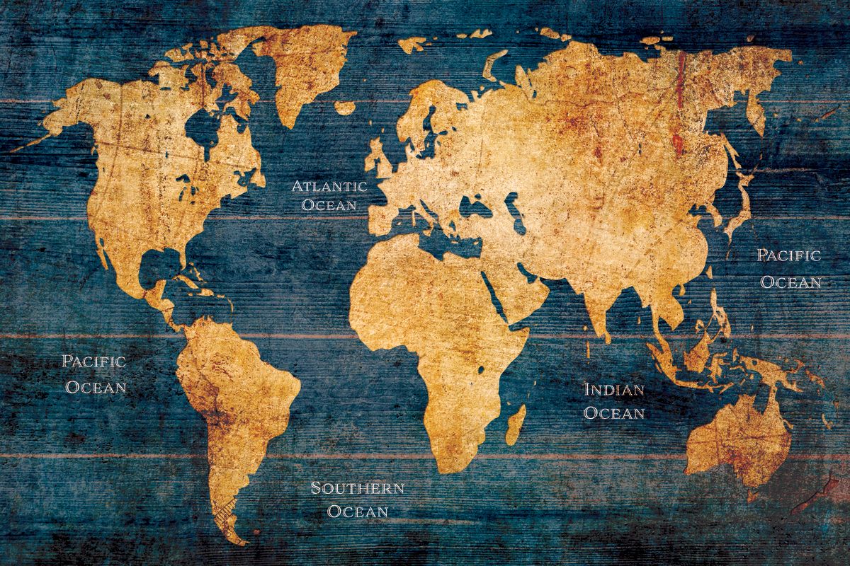 Rustic Oceans Of The World Map Pineapple Licensing