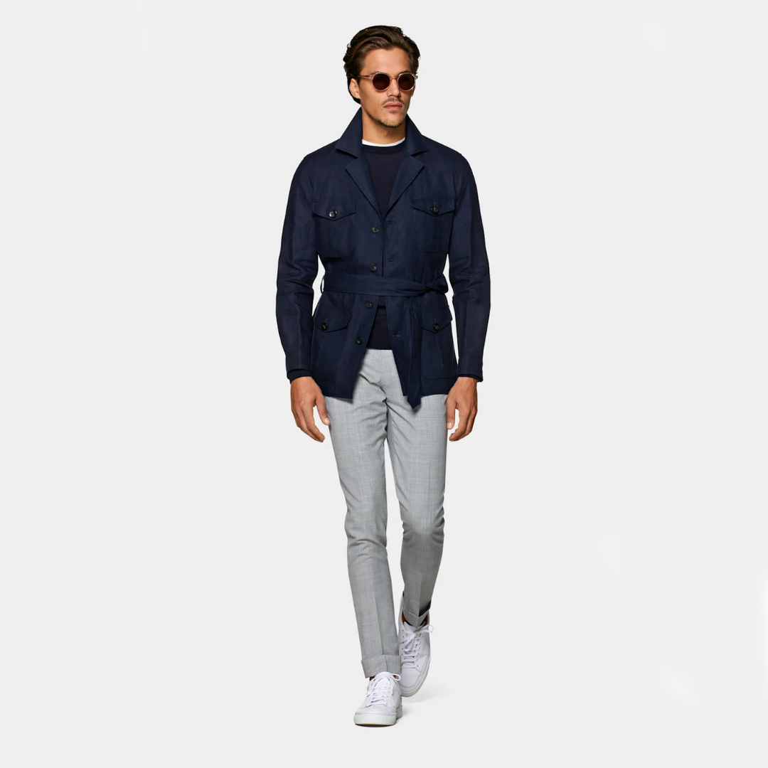 Navy Belted Safari Jacket from Suit Supply - Pinstripe Men's Lifestyle ...