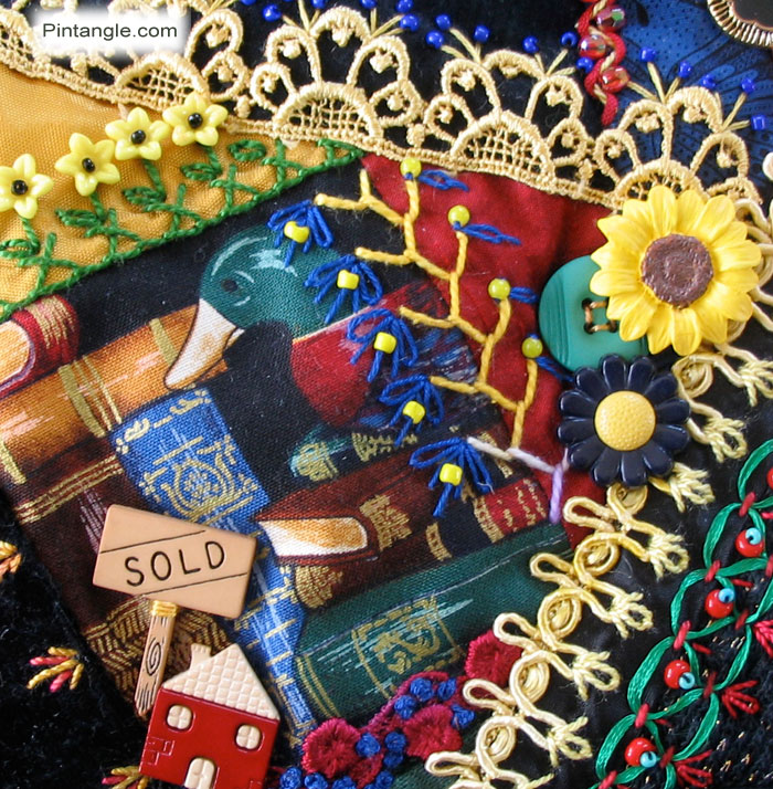 Crazy Quilt Block 92 Pattern and Hand Embroidery Details - Pintangle
