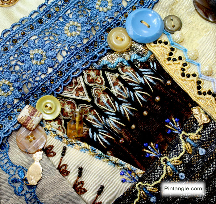 Crazy Quilt Block 94 Pattern and Hand Embroidery Details - Pintangle