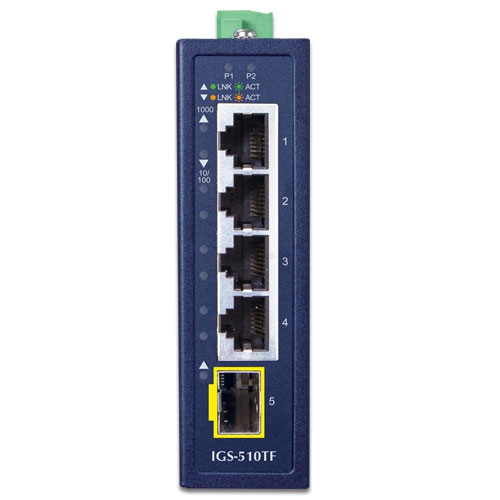 IGS-510TF Industrial Compact 4-Port 10/100/1000T + 1-Port 100/1000X SFP Gigabit Ethernet Switch ...