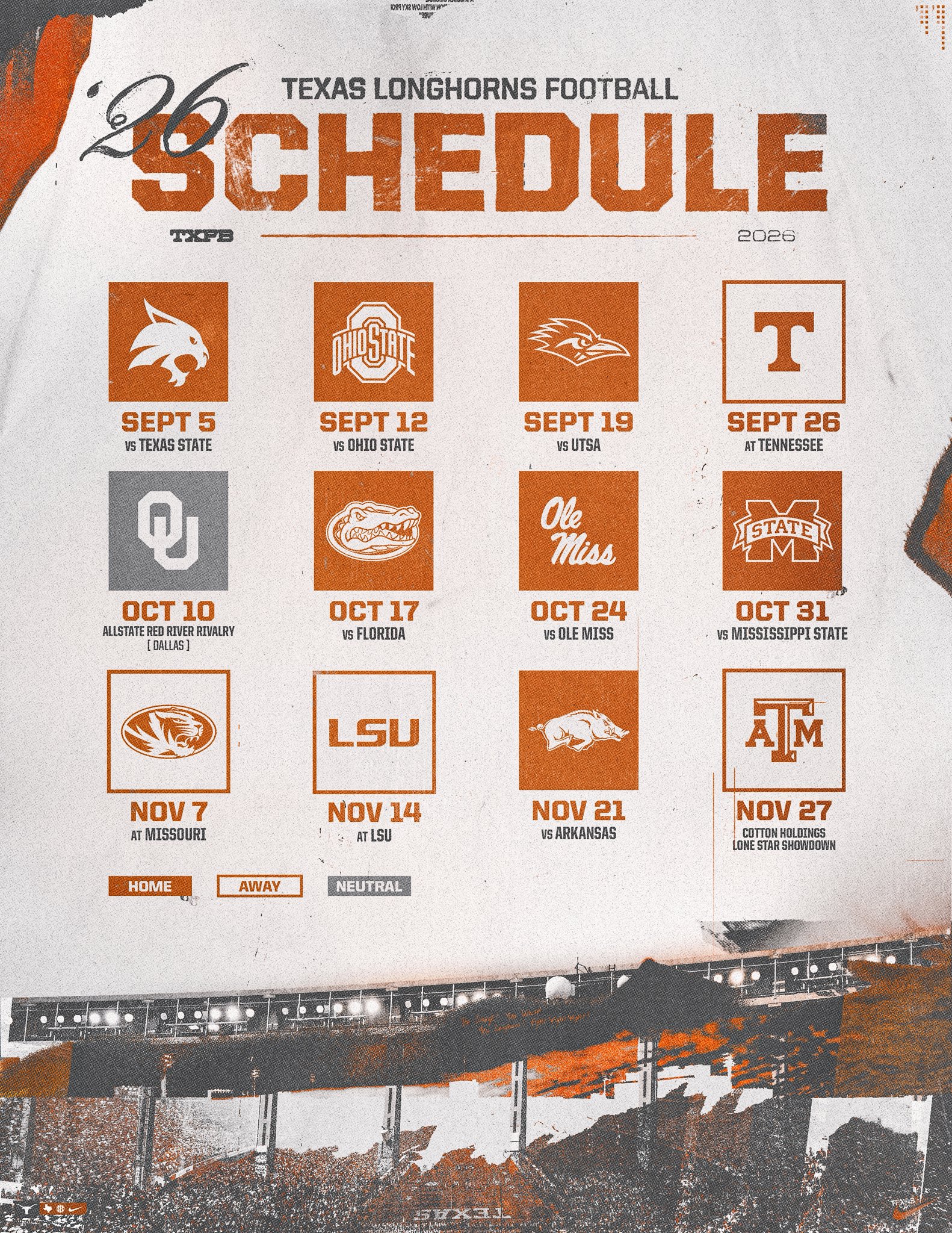 Sec Releases 2026 Texas Schedule Burnt Orange Nation