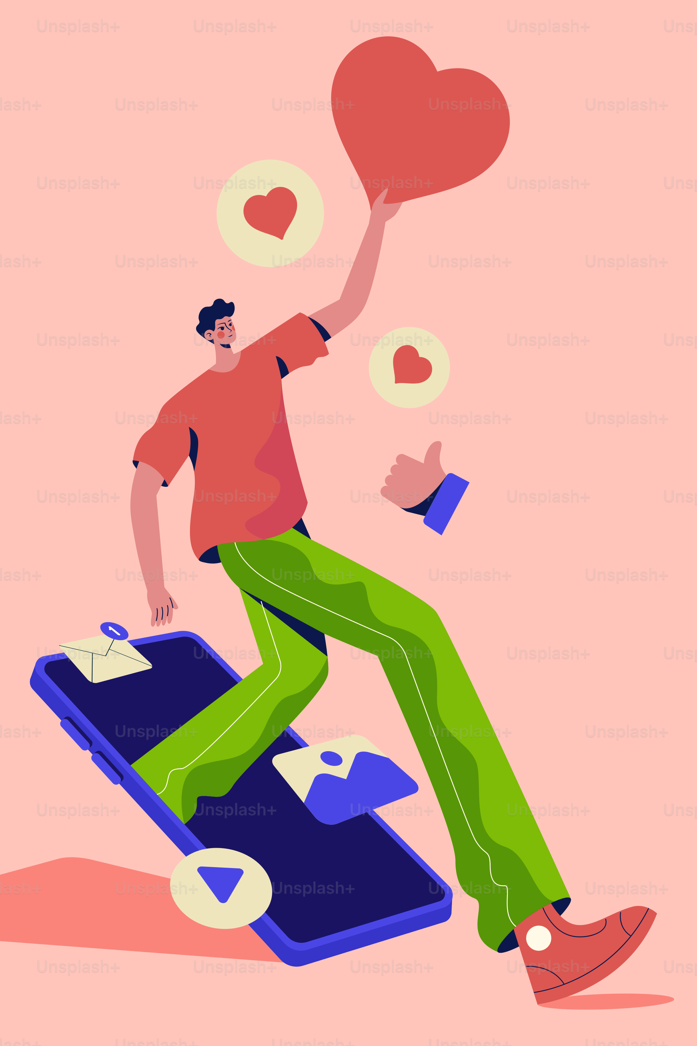 Un Hombre Con Un Globo En Forma De Corazón Corre Sobre Una Maleta