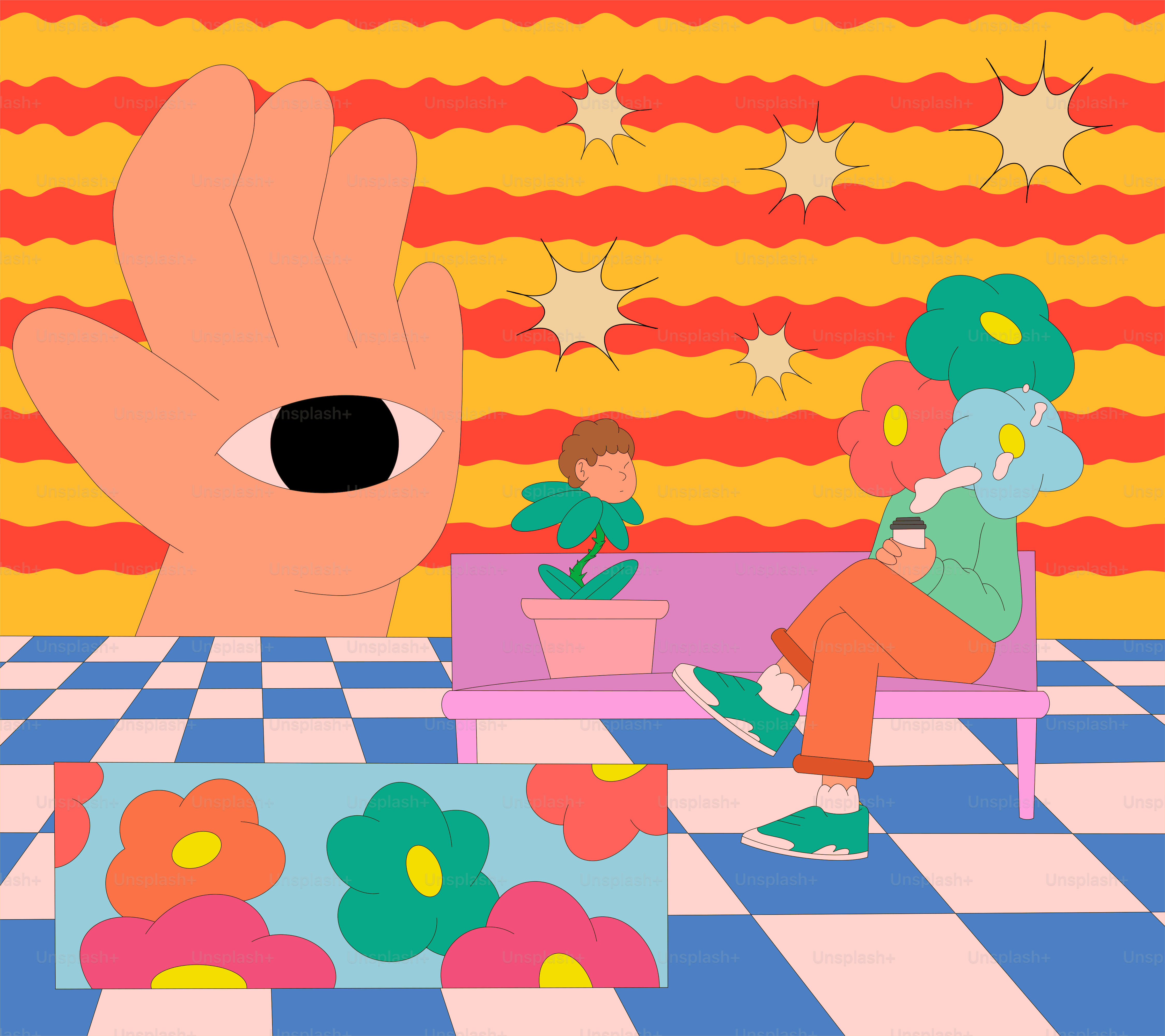 Una Persona Sentada En Una Silla Frente A Un Cuadro Vector Imagen De