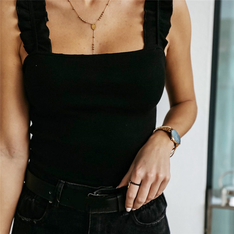 Sexy Backless Low Cut Ruffle Ruched Tank Tops - Power Day Sale