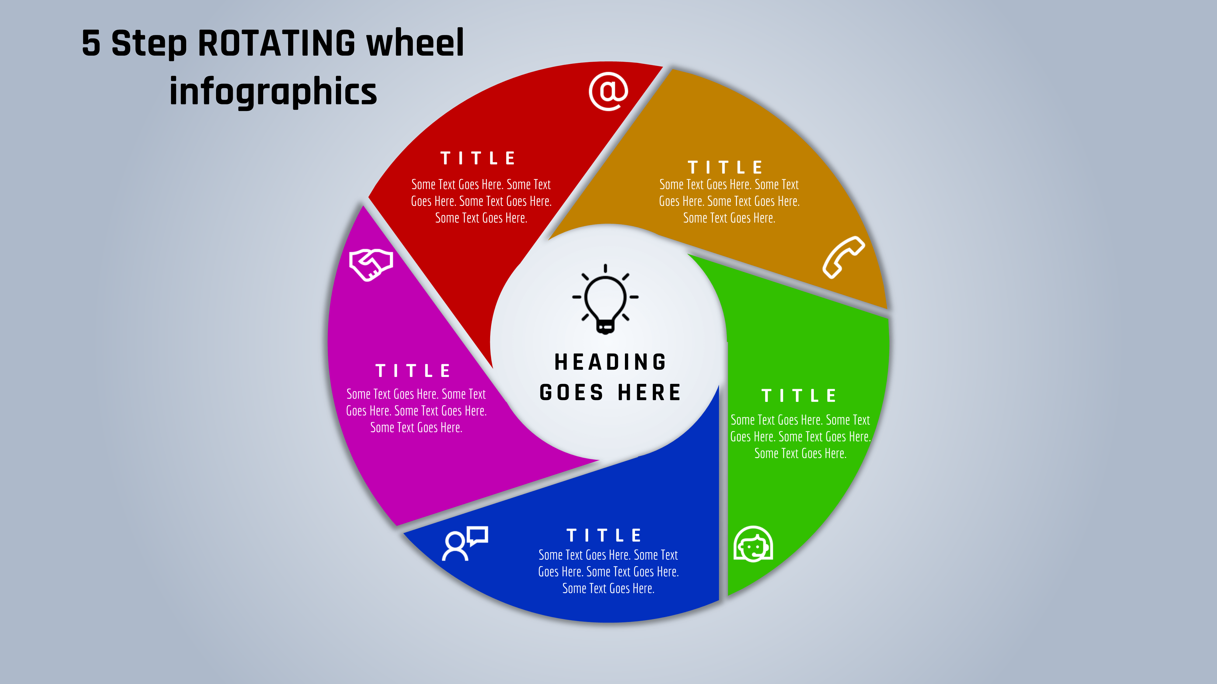 6.PowerPoint 5 Steps ROTATING WHEEL infographic – PowerUP with POWERPOINT