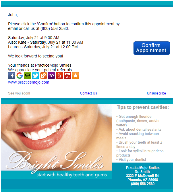 confirmationEmail | PracticeMojo Dental Reminder Software