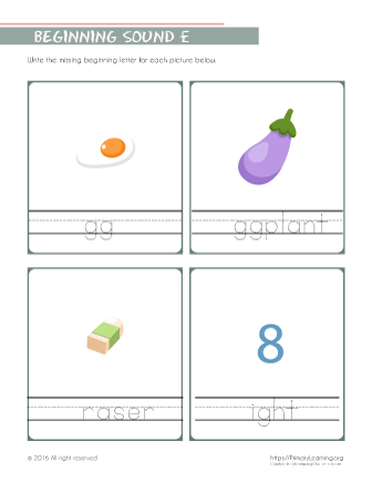 Beginning Sound E Worksheet | PrimaryLearning.Org