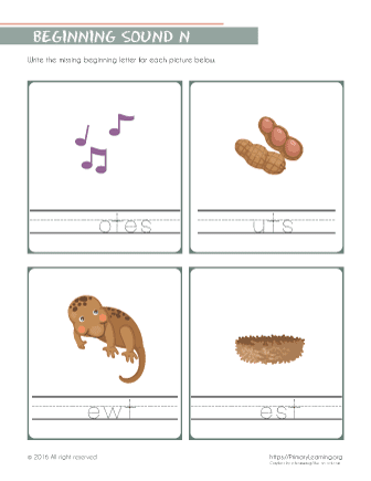 Beginning Sound N Worksheet | PrimaryLearning.Org