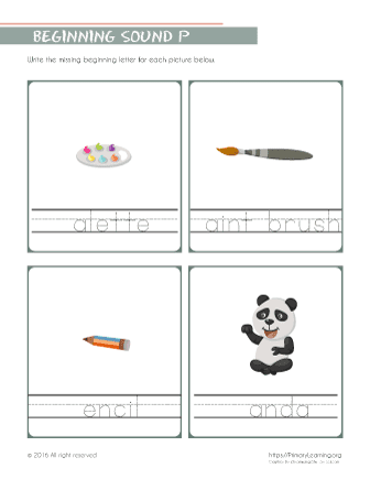 Beginning Sound P Worksheet | PrimaryLearning.Org