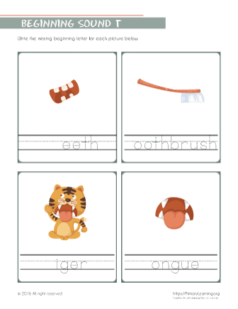 Beginning Sound T Worksheet | PrimaryLearning.Org