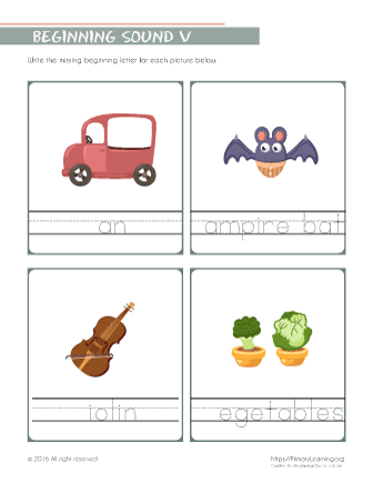 Beginning Sound V Worksheet | PrimaryLearning.Org
