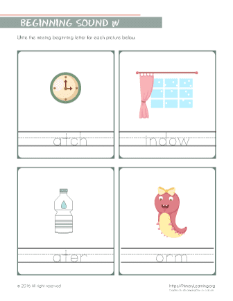 Beginning Sound W Worksheet | PrimaryLearning.Org