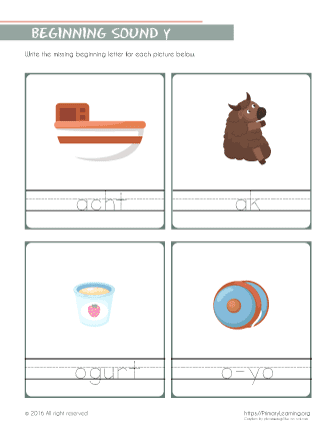 Beginning Sound Y Worksheet | PrimaryLearning.Org