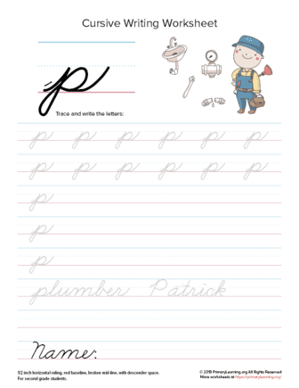 Lowercase Cursive P Worksheet | PrimaryLearning.Org