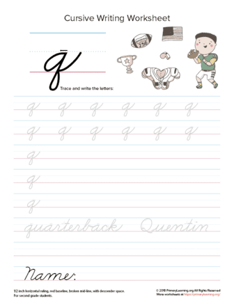 Lowercase Cursive Q Worksheet | PrimaryLearning.Org