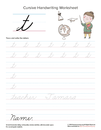 Lowercase Cursive T Worksheet | PrimaryLearning.Org