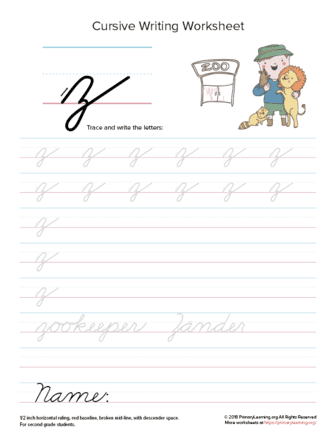 Lowercase Cursive Z Worksheet | PrimaryLearning.Org