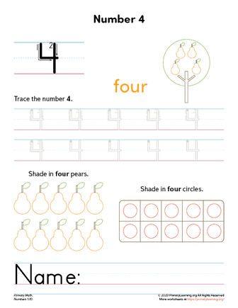 Number 4 Worksheet | PrimaryLearning.Org