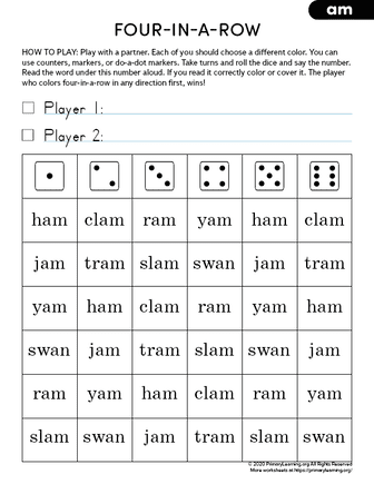 Reading AM Word Family Words | PrimaryLearning.Org