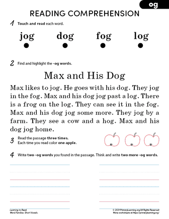 OG Word Family Reading Comprehension | PrimaryLearning.Org