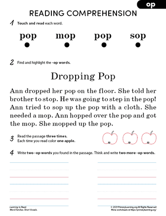 OP Word Family Reading Comprehension | PrimaryLearning.Org
