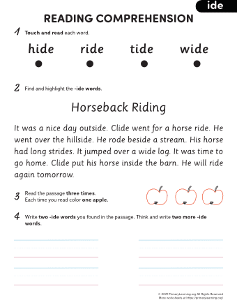 IDE Word Family Reading Comprehension | PrimaryLearning.Org