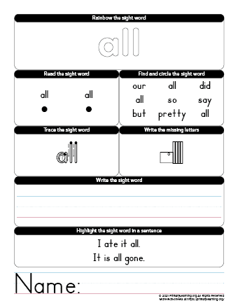 ALL Sight Word Worksheet | PrimaryLearning.Org