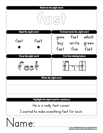 FAST Sight Word Worksheet | PrimaryLearning.Org