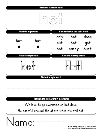 HOT Sight Word Worksheet | PrimaryLearning.Org