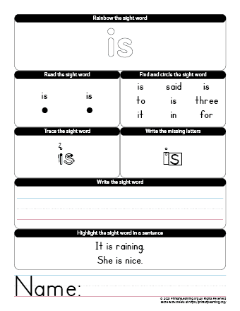 IS Sight Word Worksheet | PrimaryLearning.Org