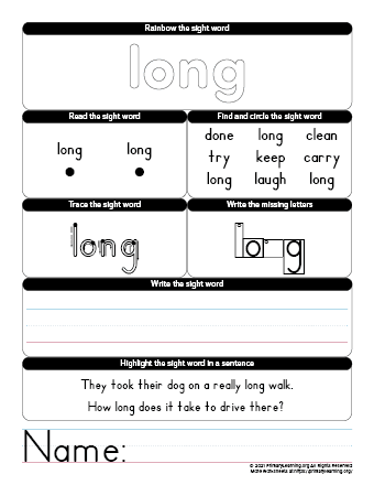 LONG Sight Word Worksheet | PrimaryLearning.Org