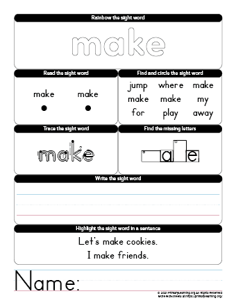 MAKE Sight Word Worksheet | PrimaryLearning.Org